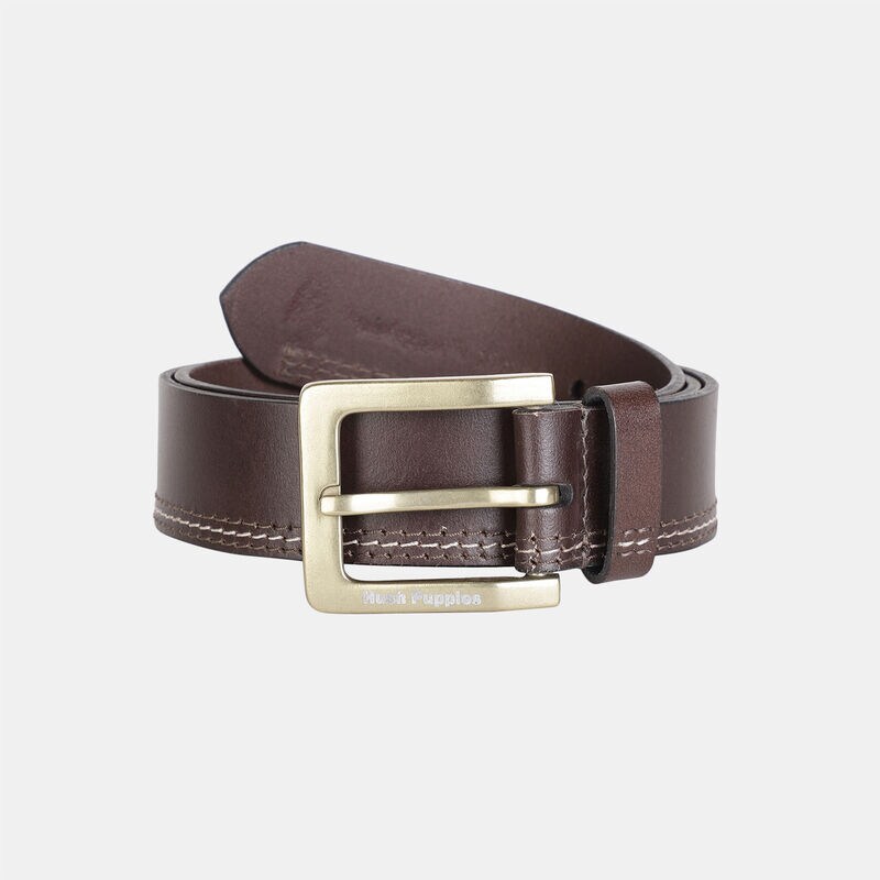 Hush puppies brown leather belt with golden buckle for men | Bata
