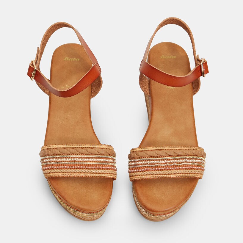 Sandales pour femme avec semelle compensée en corde et strass